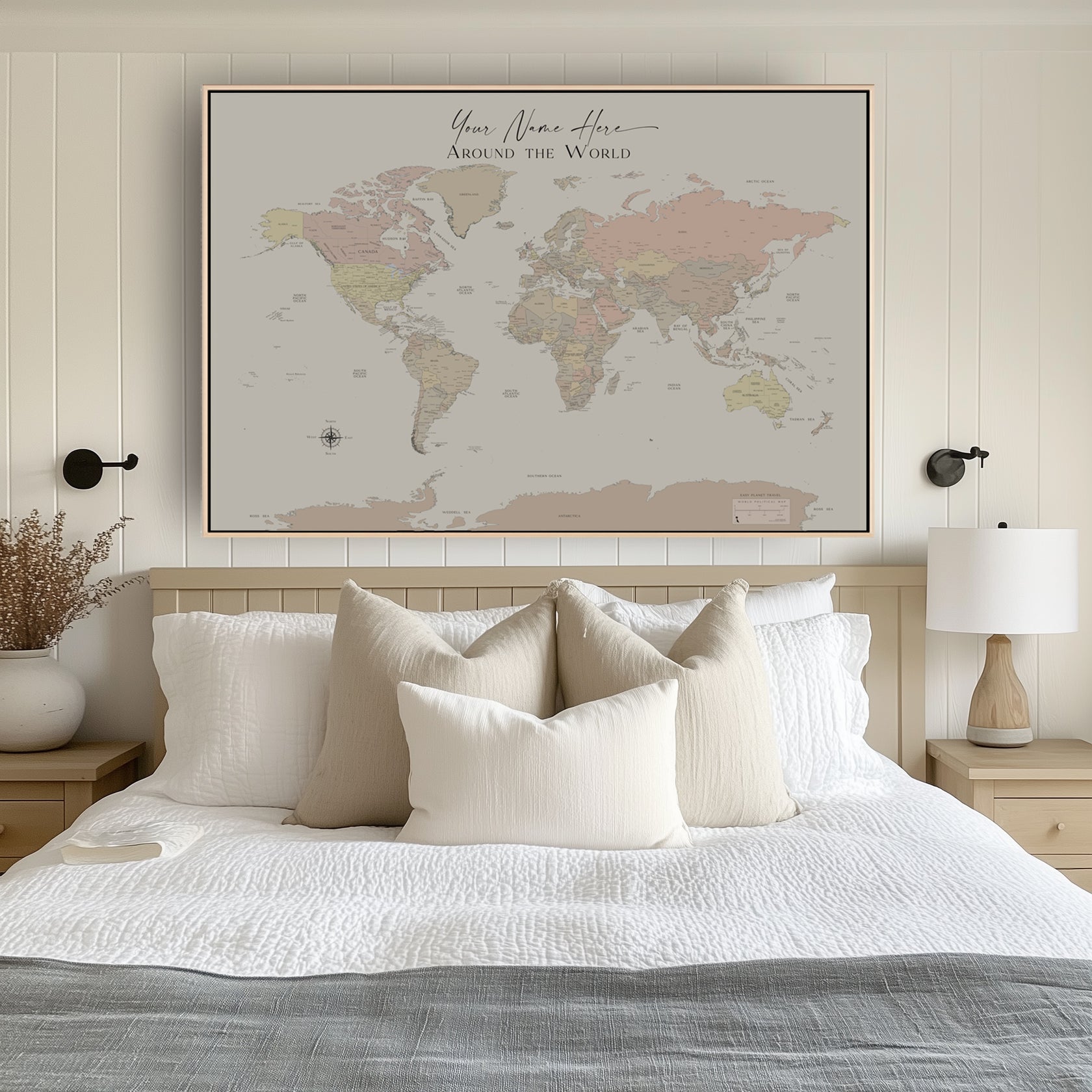 Custom Political World Map Pastel – Easy Planet Travel