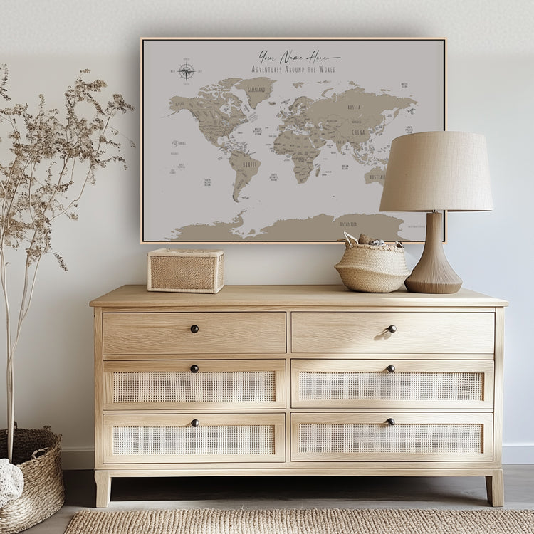 Custom Minimalist World Map Beige Pampas – Easy Planet Travel