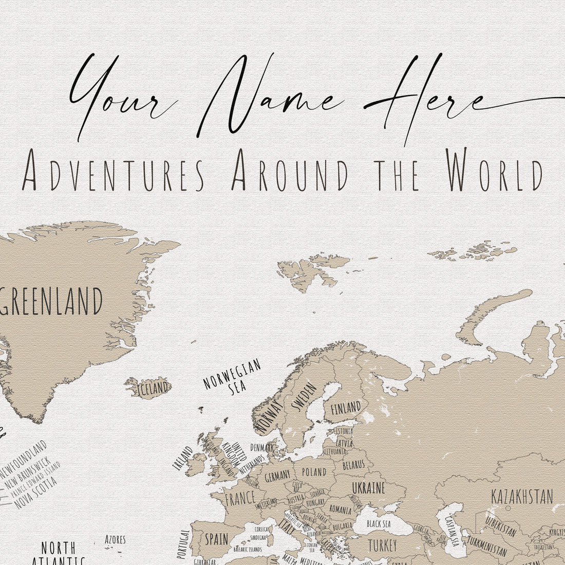 Custom Minimalist World Map Beige Pampas – Easy Planet Travel