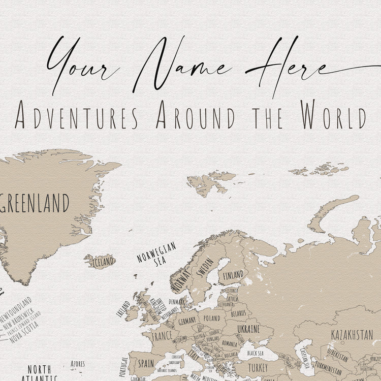 Custom Minimalist World Map Beige Pampas – Easy Planet Travel