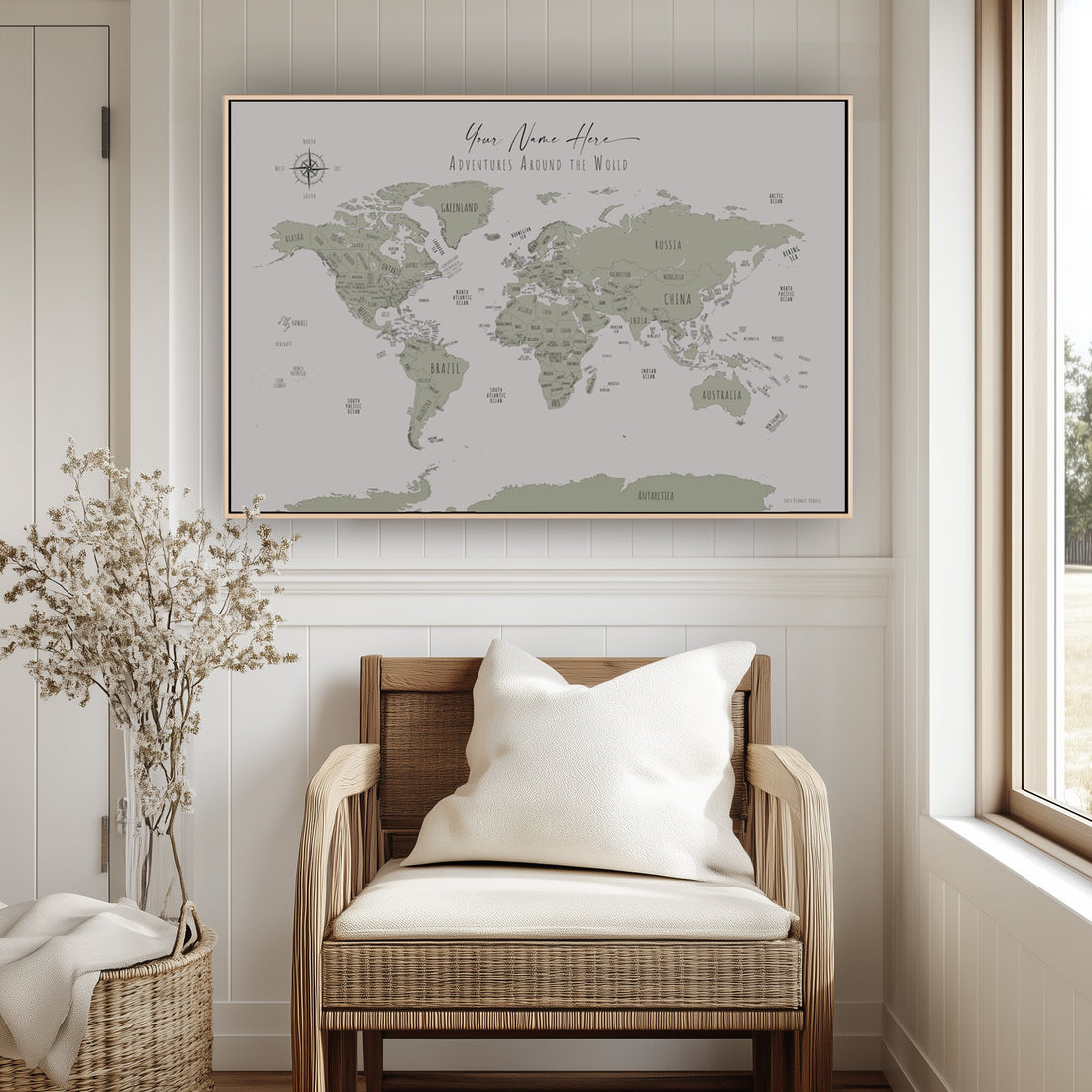 Custom Minimalist World Map Sage Green – Easy Planet Travel